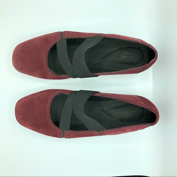 Clarks | Shoes | Clarks Maroon Black Suede Mary Jane Slip On | Poshmark